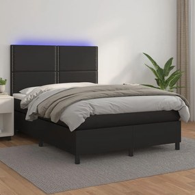 Box spring postel s matrací a LED černá 140x200 cm umělá kůže 3135885