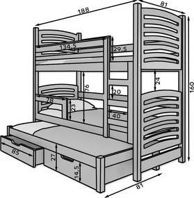 ADRK Furniture Patrová postel pro tři osoby s matracemi LETICIA