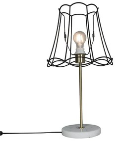 Retro stolní lampa mosaz s rámem Granny černá 30 cm - Kaso