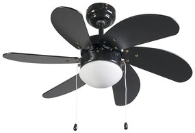 Stropní ventilátor černý s potiskem dřeva 80 cm s tahovým spínačem - Fresh