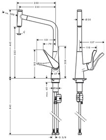 Hansgrohe Metris Select M71- Páková kuchyňská baterie 320, Eco, vytahovatelný výtok, 1jet, chrom 14786000