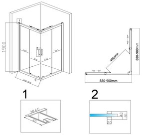 BPS-koupelny Čtvercový sprchový kout HYD-SK102B 90x90 chrom/transparent + vanička HYD-SSV-RIKO černá