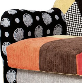 Dvojsedačka, potah látka patchwork, dřevěné nohy, masiv kaučukovník patchwork