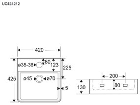 Mereo umyvadlo na desku i zavěšení s přepadem 420 x 425 x130 mm keramika bílé UC424212P
