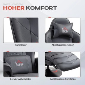 HOMCOM Herní židle s masáží, otočná o 360°, 6 masážních bodů, podnožka, odnímatelná opěrka hlavy, imitace kůže, 79.5 x 82.5 x 111.5cm, černá| Aosom