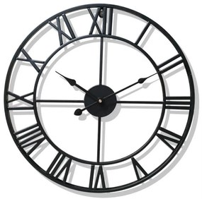 Nástěnné hodiny velké kovové retro loftové římské černé 47 cm