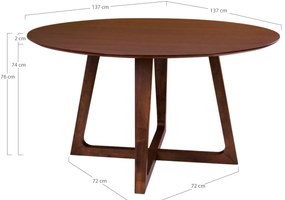House Nordic Kulatý jídelní stůl HELLERUP 137 cm hnědý