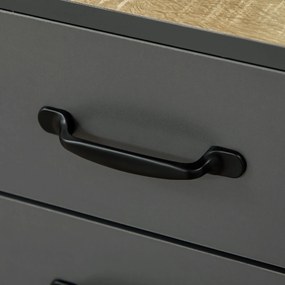 HOMCOM Kuchyňský Bufetový Kancelářský Úložný Jednotka 180 cm pro Kuchyň, Obývací Pokoj, Koupelnu - Průmyslový Design - Černé Kovové Nohy, Šedé Dřevo |