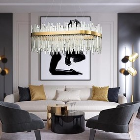 Toolight Toolight, LED křišťálové svítidlo 80x35 cm, APP1513-CP80, zlatá matná, OSW-03260