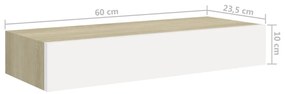 Petromila Nástěnná police se zásuvkou dub a bílá 60 x 23,5 x 10 cm MDF