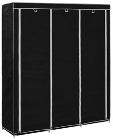 Šatní skříň s přihrádkami a tyčemi - textil - černá | 150x45x175 cm