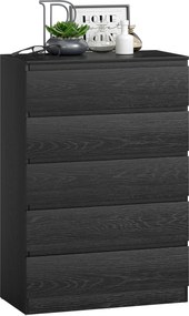 HOMCOM komoda do ložnice s 5 zásuvkami, zásuvková skříň do obývacího pokoje, kanceláře, moderní design 77x40x111,5 cm, černě dřevěný