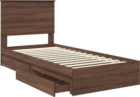 Postel s úložným prostorem se zásuvkou Hnědý dub 75 x 190 cm 3409607