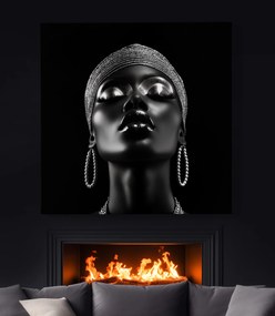 Obraz na plátně - Afričanka Dalia stříbro a perlové náušnice FeelHappy.cz Velikost obrazu: 120 x 120 cm