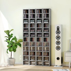 HOMCOM knihovna/CD regál se 12 přihrádkami pro 204 CD, z MDF a dřevotřísky, 21x20x175 cm, Cementově šedá