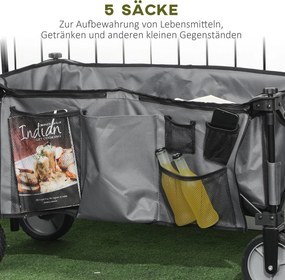 Skládací vozík Outsunny, ruční vozík s koly, brzdami, praktickou taškou, 125L přepravní vozík s nosností až 120kg, XXL užitkový vozík, zahradní vozík…
