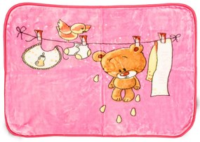 Růžová dětská deka MOKRÝ MEDVÍDEK, 80x110 cm