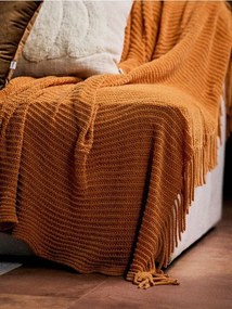 Sinsay - Jednobarevná deka s třásněmi - oranžová