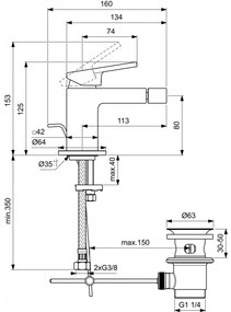 Ideal Standard Extra - Bidetová baterie s odtokovou garniturou, ušlechtilá ocel BD511GN