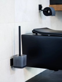Čtvercová nádoba na WC štětku QUADRO + štětka, montáž bez vrtání