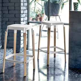 MAGIS - Barová židle STEELWOOD STOOL vysoká - bílá s bukovými nohami