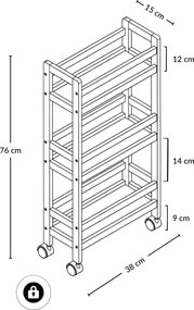 Pojízdný koupelnový regál, 3 police, 76 cm, KLUK