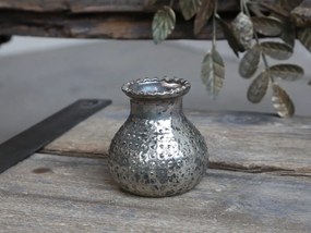 Stříbrná antik skleněná dekorační vázička Marcia -  Ø 9*8cm