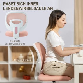 HOMCOM Kancelářská židle, ergonomická židle s C-tvarovanou opěrkou zad, výškově nastavitelná, růžová