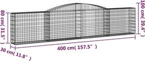 Klenuté gabionové koše 5 ks 400x30x80/100 cm pozinkované železo 3146856