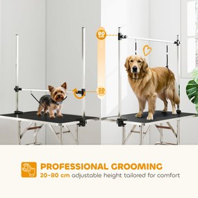 PawHut Trimovací stůl výškově nastavitelný skládací stůl pro psy s košíkem pod ním 107x60x170cm v černé barvě | Aosom.de