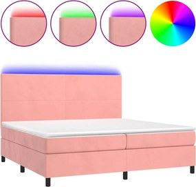 Box spring postel s matrací a LED růžová 200x200 cm samet 3136028
