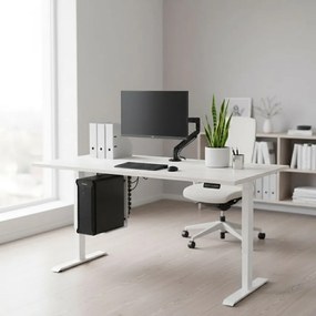 Výškově nastavitelný stůl OfficeTech C, 160 x 80 cm, bílá podnož, bílý jasan