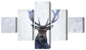 Vícedílný obraz Jelen V Zimním 3D Lese Nedostatek Nedostatek Přírodní plátno 150x90