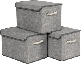 Úložné boxy s víkem, sada 3 kusů, 38 x 25 x 25 cm, šedé