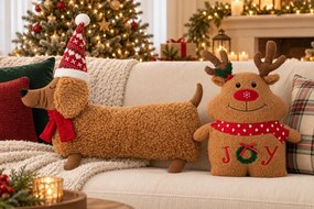 Hnědý vánoční polštář veselý Sob Christmas Joy – 36*11*48 cm