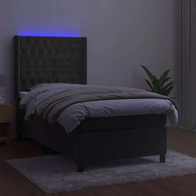 Box spring postel s matrací a LED tmavě šedá 90x190 cm samet 3139716