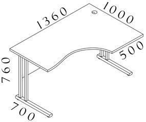 Kancelářský stůl rohový pravý Komfort, kovová podnož, 140x70/100x76 cm BPR18 03
