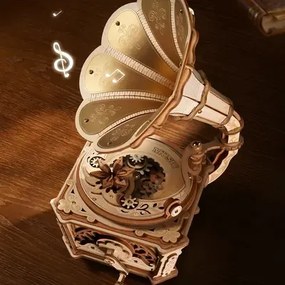 ROBOTIME Hrací skříňka Gramofon Diva / Dřevěné 3D puzzle / 200+ dílků