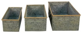 3ks dekorační plechový antik obal na květináč ve tvaru kufru – 46x27x16 / 41x22x14 / 36x17x12 cm