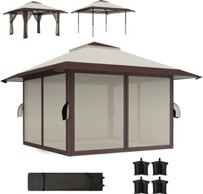 Pavilon Outsunny 4x4m Vodotěsný S Nastavitelnou Výškou Se Záclonami UV 50+ Skládací Party Stan S Nosným Vakem A Písky Na Zahradu Pavilon Na Kempování