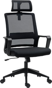 Ergonomická kancelářská židle HOMCOM s opěrkami, nastavitelnou opěrkou hlavy a výškově nastavitelnou síťovou otočnou židlí s funkcí náklonu, černá | A