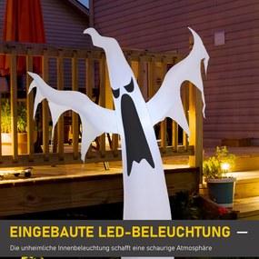 HOMCOM Halloween nafukovací duch 1,8 m dekorace s LED IP44 Samonafukovací polyester bílá 130 x 30 x 180 cm