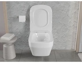 Mexen Riva, závěsná WC mísa 555x370x335 mm, Rimless Tornádo + WC sedátko z duroplastu, bílá lesklá, 30630200T