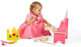 Bigjigs Toys Dřevěný kosmetický stolek růžový