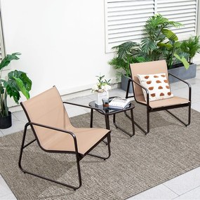 Costway 3-Piece Patio Conversation Set Venkovní sada kovových židlí a stolu