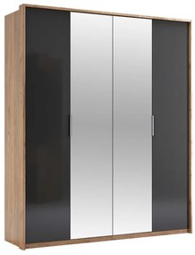 Expedo Šatní skříň DOTA 4D se zrcadlem, 184,4x213,2x58,5, dub kraft/smooth grey