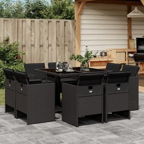 9dílný zahradní jídelní set s poduškami černý polyratan 3277782
