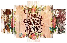 Obraz na plátně pětidílný Nápis Home Sweet Home - 100x70 cm