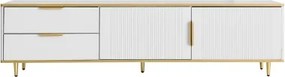 Aosom TV skříň s úložným prostorem 175 cm, vybroušená textura, mramor, pozlacené úchytky pro elegantní obývací pokoj černá zlatá