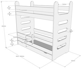 BabyBeds Dětská patrová postel MATI 180x80 Barevné provedení: Modrá, Úložný prostor: Ano, s úložným prostorem